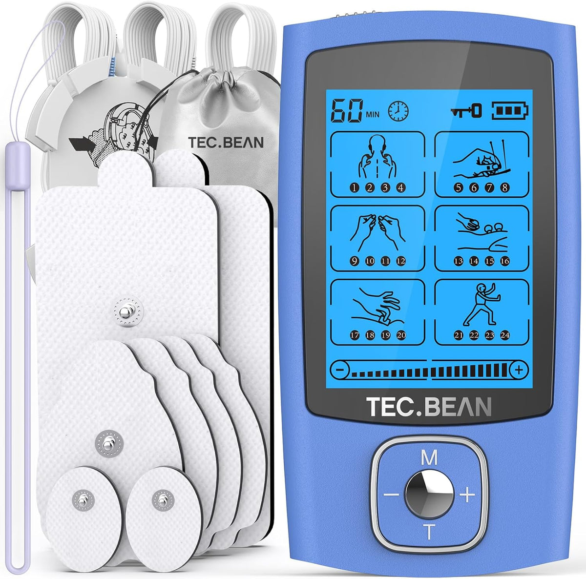 24 Modes Tens Unit Muscle Stimulator, Rechargeable Tens Machine with 8 ...